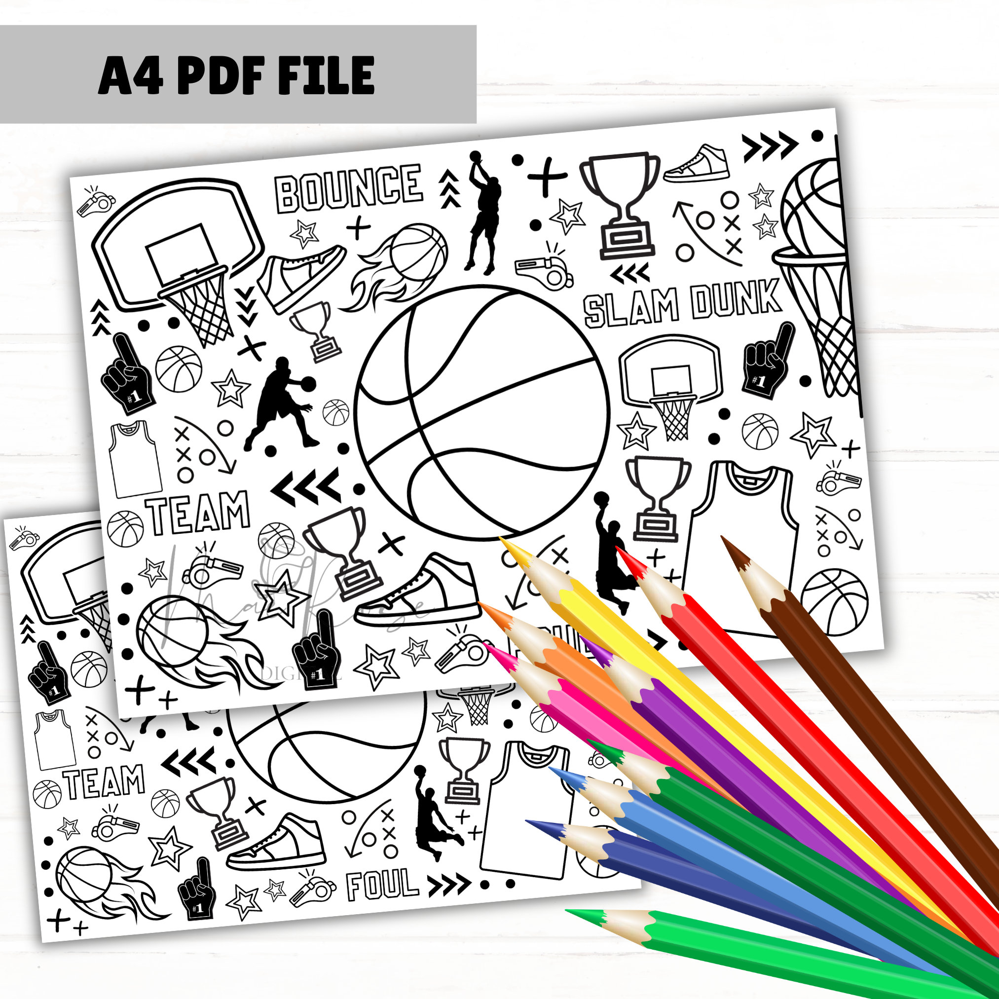 Basketball Colouring Page, INSTANT DOWNLOAD, Printable File, Basketball ...