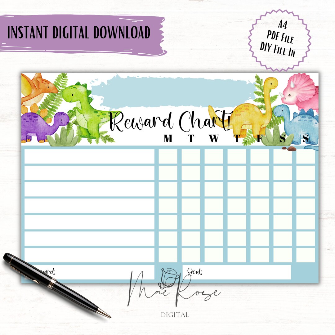 Dinosaur Reward Chart, Printable Reward Chart, Daily Chore Chart ...
