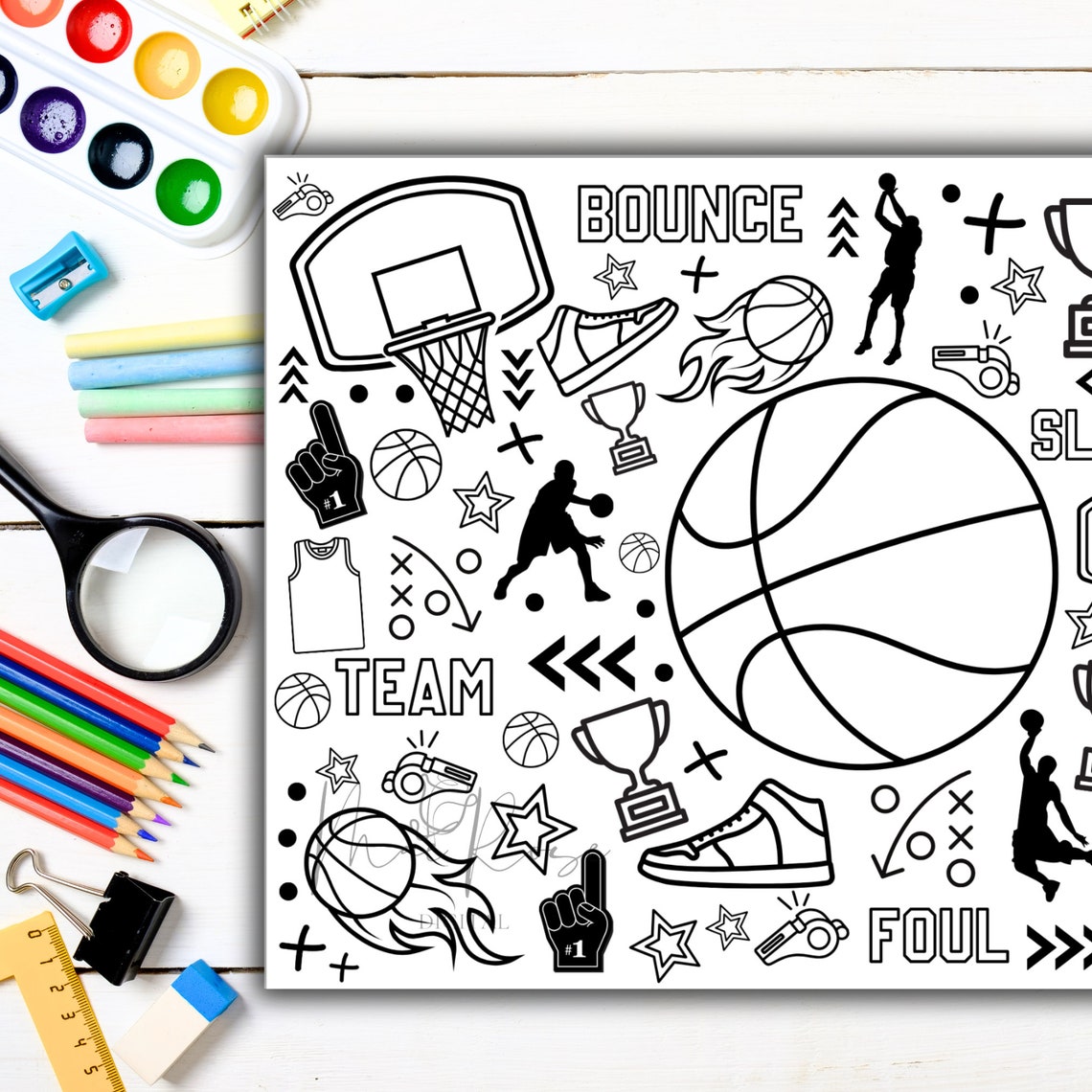 Basketball Colouring Page, INSTANT DOWNLOAD, Printable File, Basketball ...