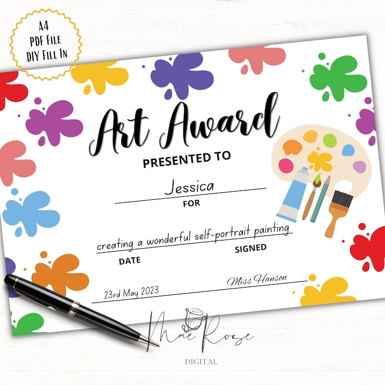 Art Children's Award, School Awards, Printable, INSTANT DOWNLOAD ...