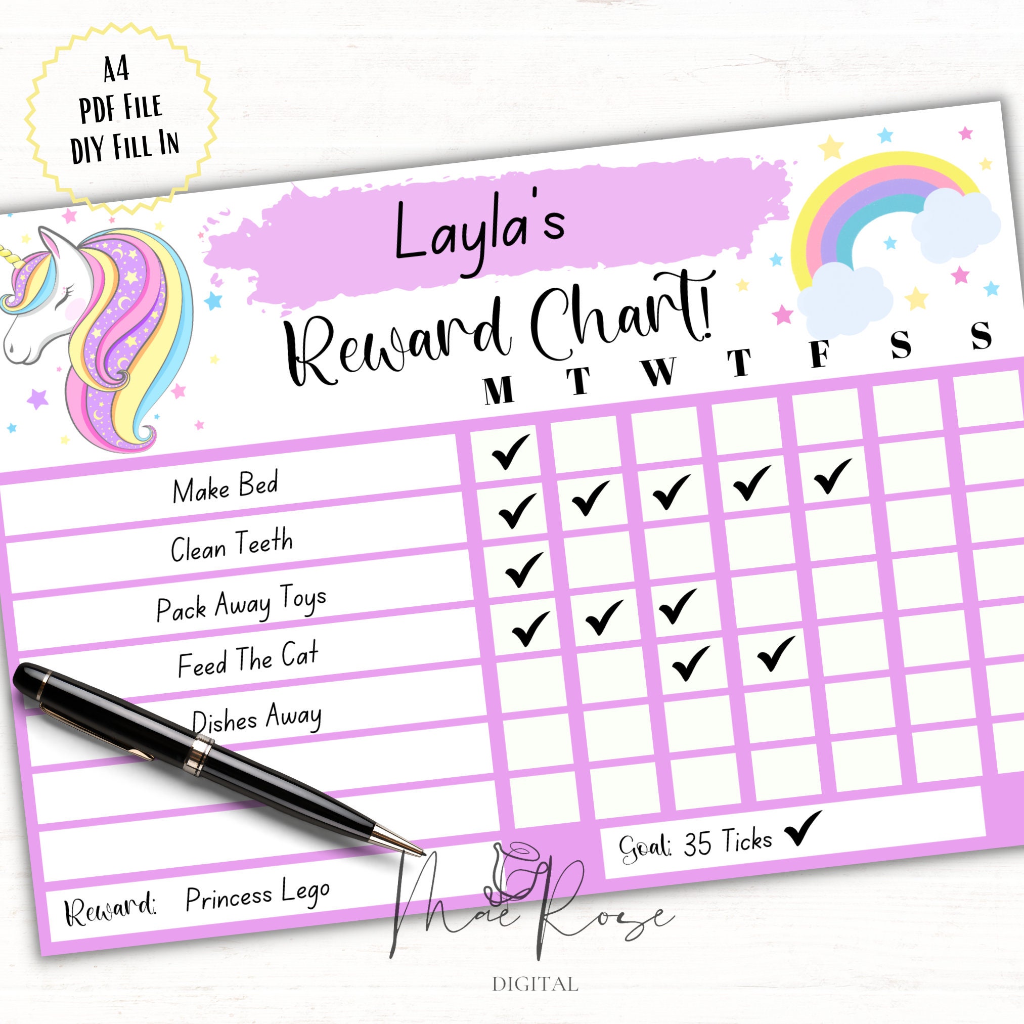 Unicorn Reward Chart, Printable Reward Chart, Daily Chore Chart ...