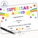 Superstar Children's Award, School Awards, Printable, INSTANT DOWNLOAD ...