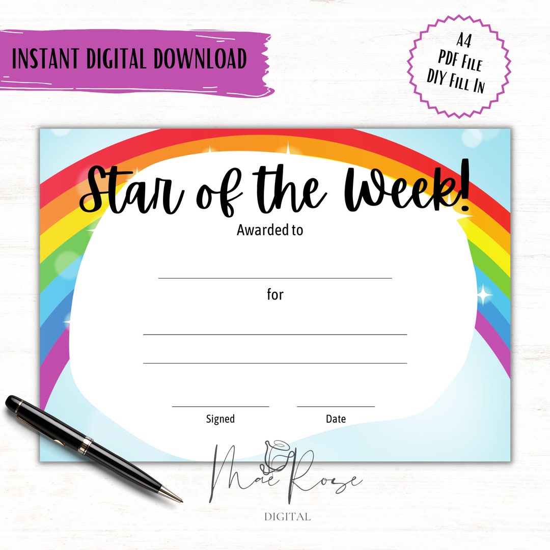 Star Children's Award, School Awards, Printable, INSTANT DOWNLOAD ...