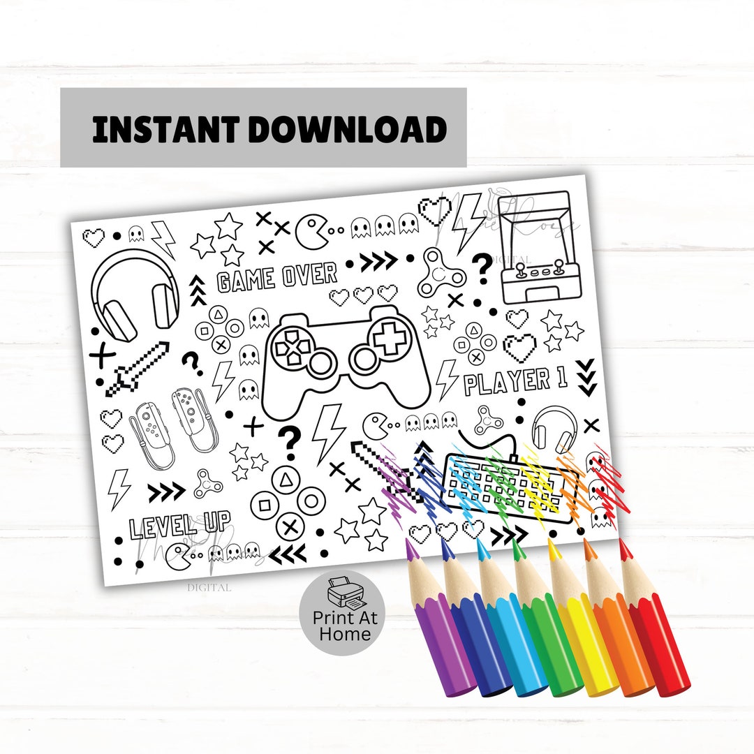 Gaming Colouring Page, INSTANT DOWNLOAD, Printable File, Gaming Party ...