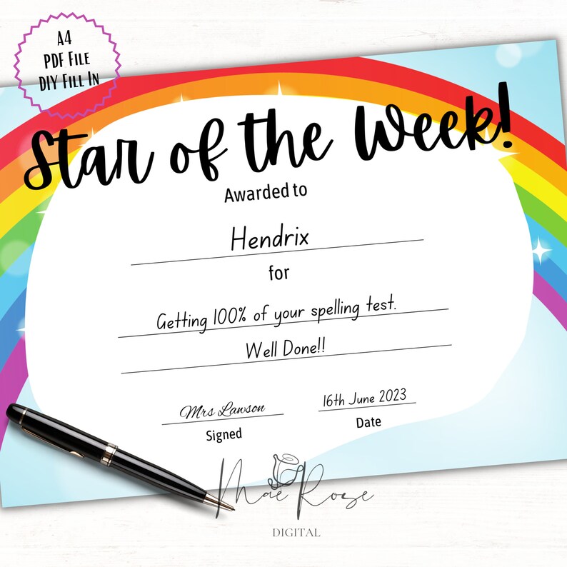 Star Children's Award, School Awards, Printable, INSTANT DOWNLOAD ...