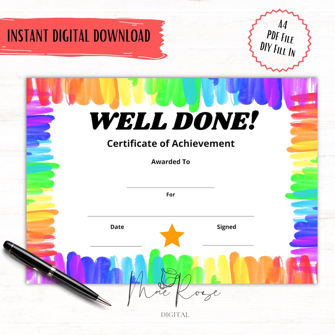Well Done Children's Award, School Awards, Printable, INSTANT DOWNLOAD ...