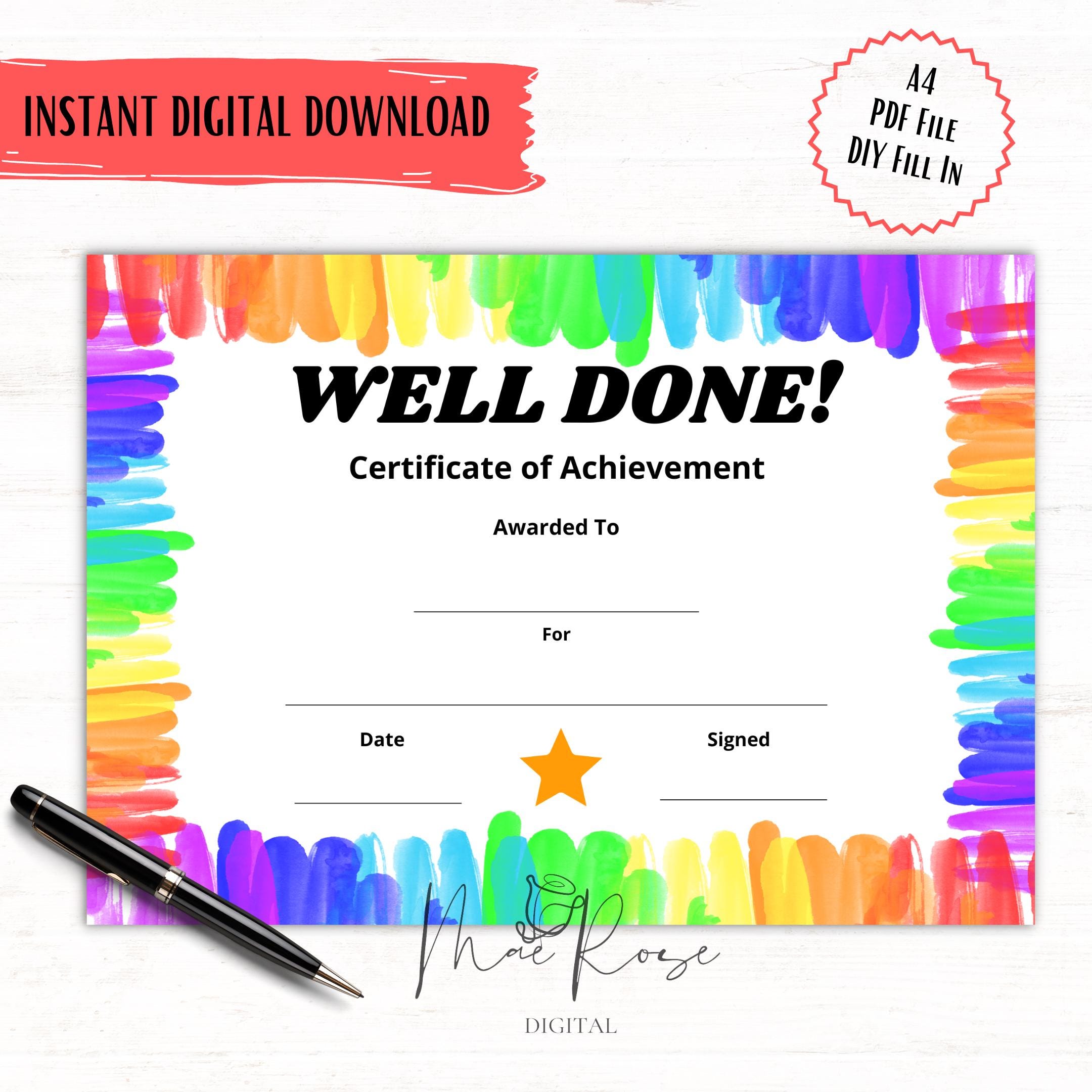 Well Done Children's Award, School Awards, Printable, INSTANT DOWNLOAD ...