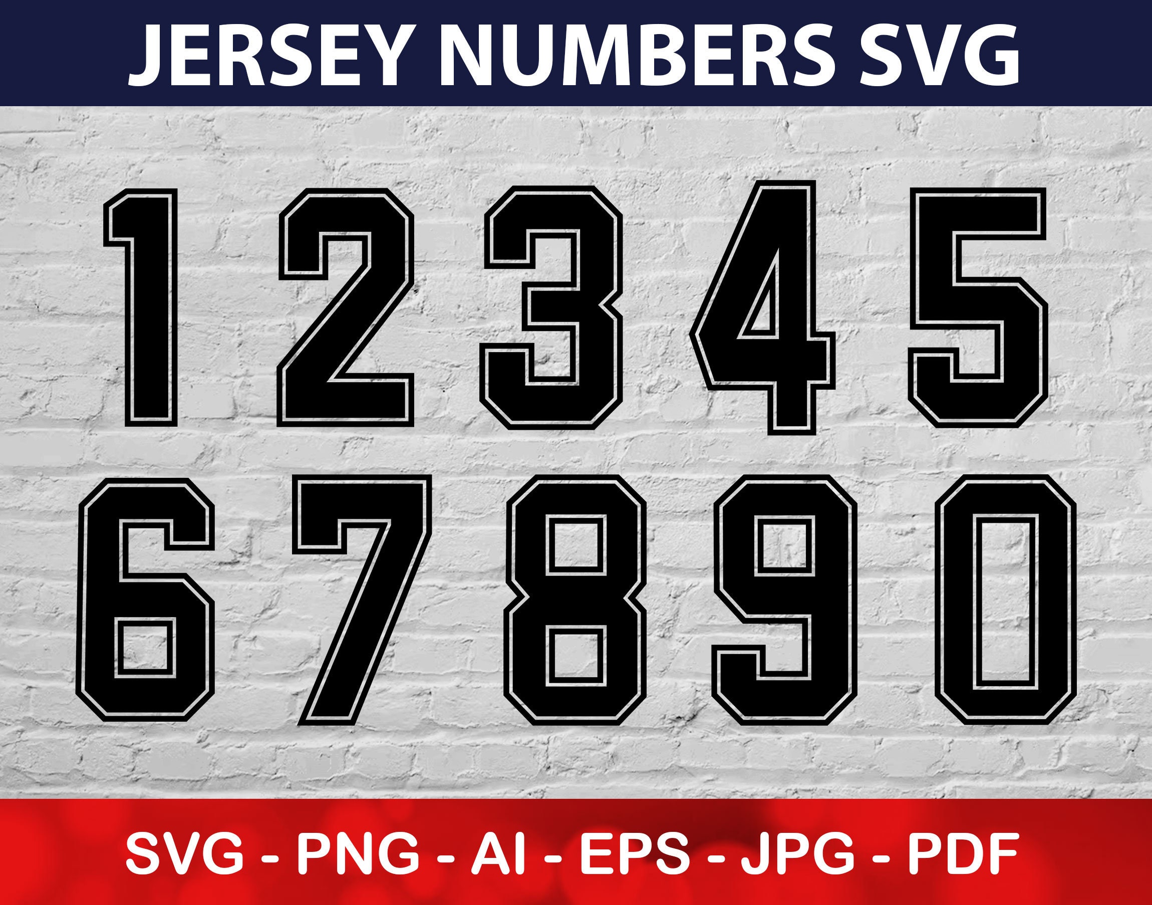 Jersey Numbers Svg Bundle With Outline, Varsity Font Sport Numbers Jpg ...