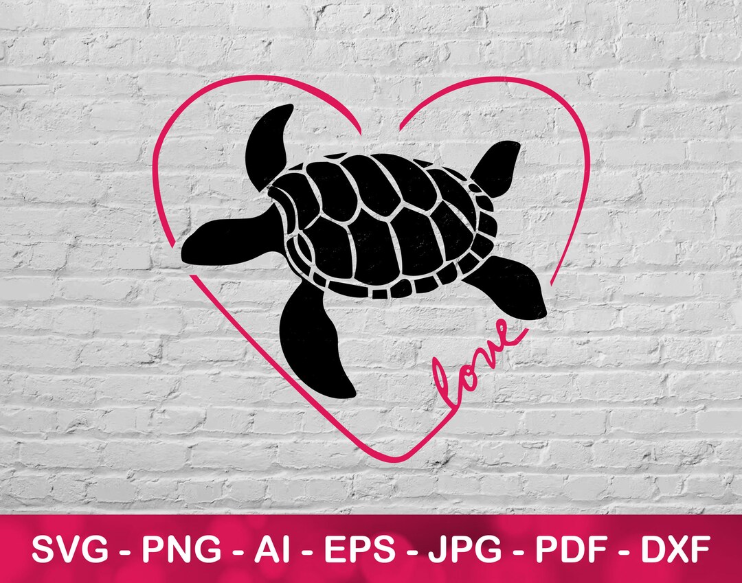 Love Turtle Svg, Png File for Cricut, Sea Turtle Silhouette and Red ...