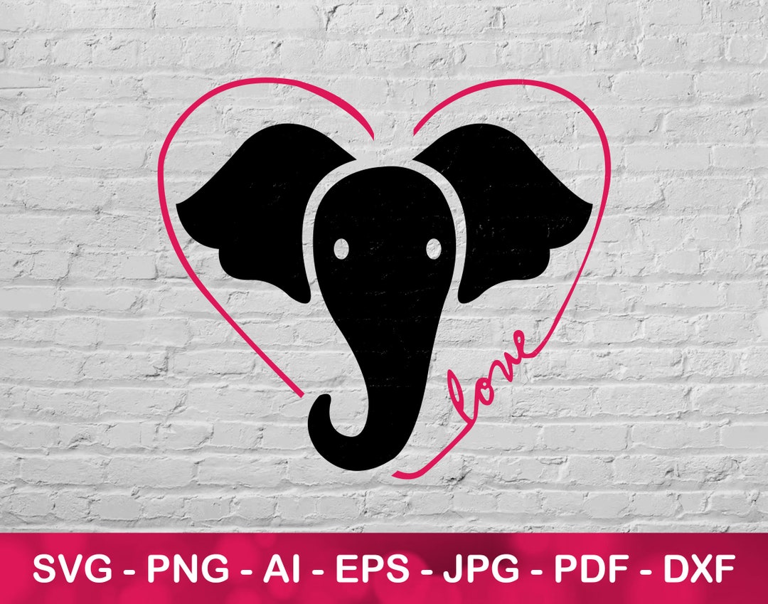 Love Elephant Svg File for Cricut, Elephant Head Silhouette and Red ...