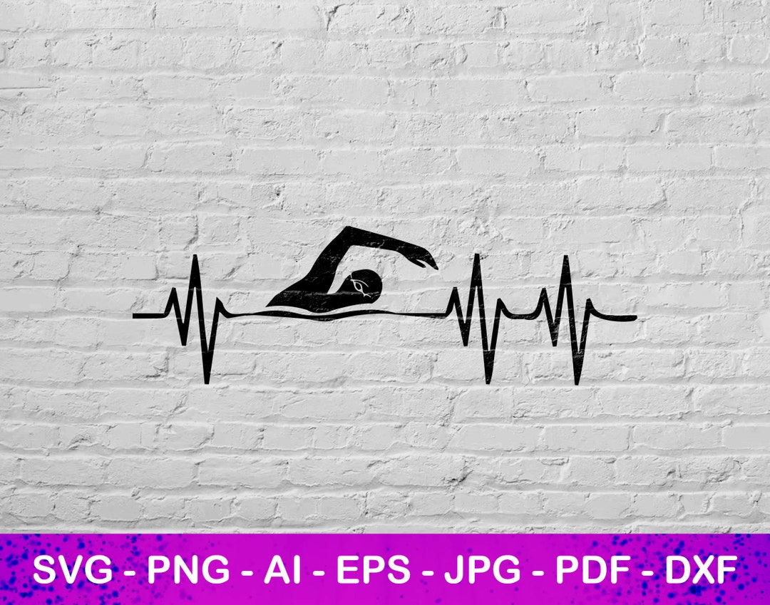 Heartbeat Swimming Svg File, Swimming Svg, Basic Svg, Heartbeat Svg ...