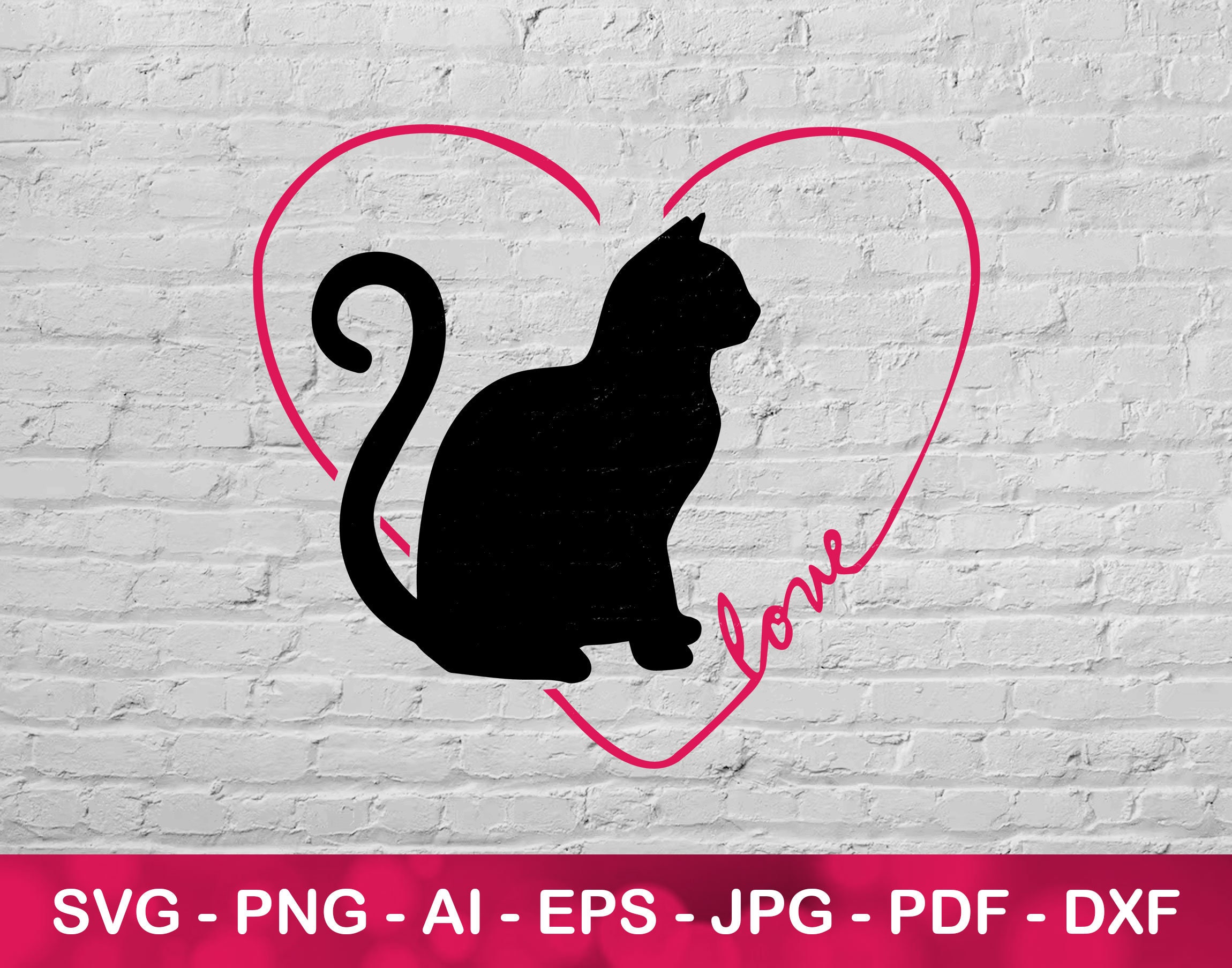 Love Cat Svg File for Cricut Cat Silhouette and Red Heart - Etsy