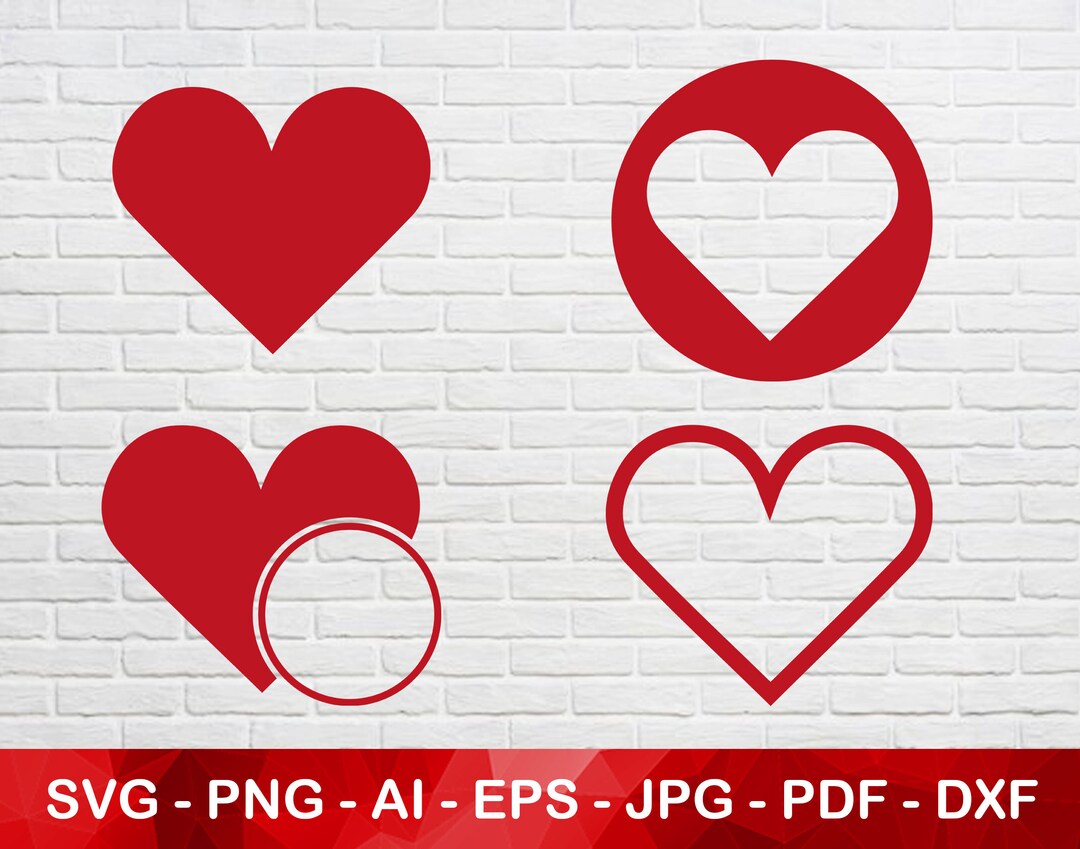 Red Heart Bundle Svg, Heart Name Frame Svg, Heart Outline Valentine Cut ...