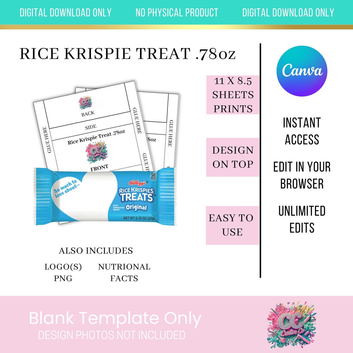 Rice Krispie Treat Template - Etsy