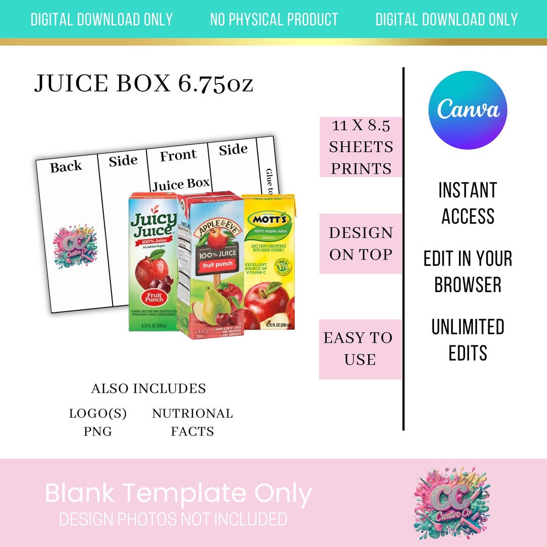 Juice Box 6.75 Template - Etsy