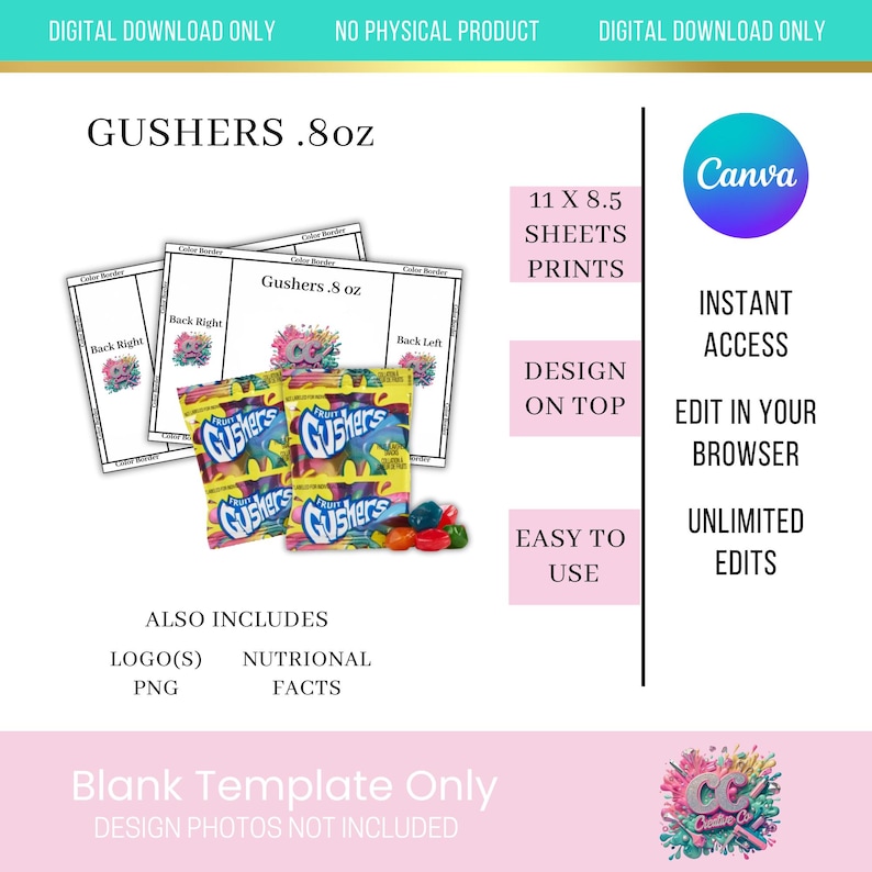 Gushers Snack Template - Etsy