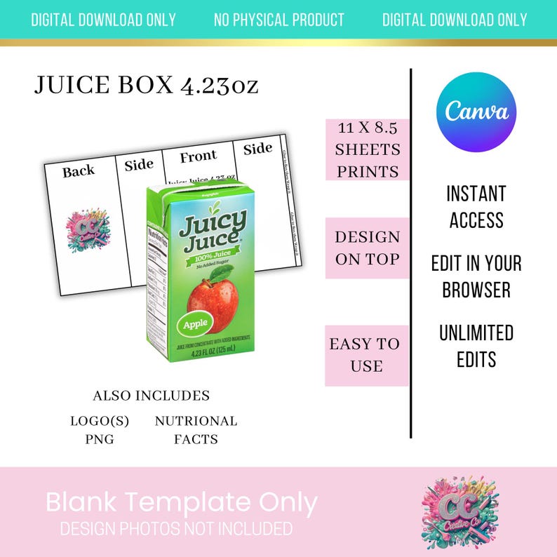 Juice Box 4.23oz Template - Etsy