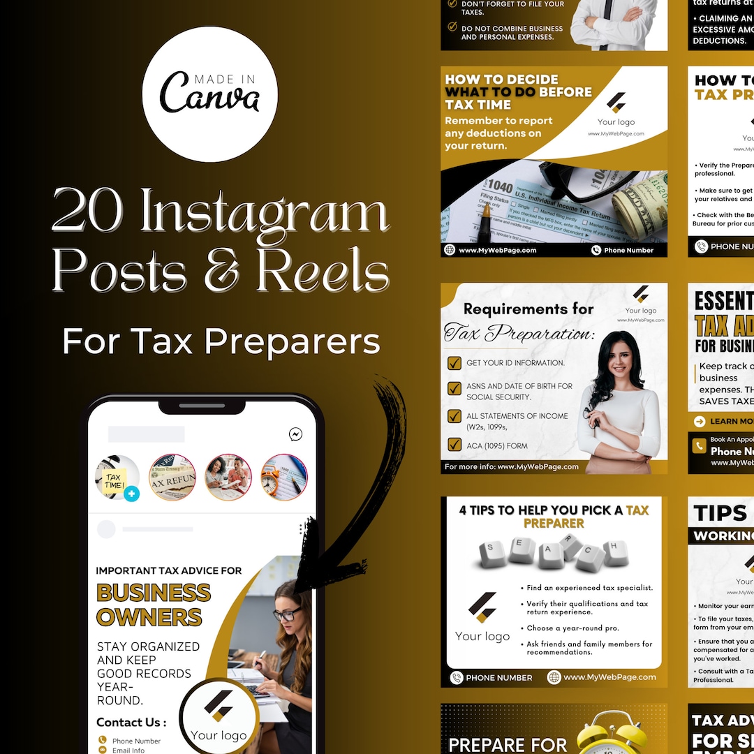 Canva Tax Business Posts, Tax Prep Posts, Tax Posts, Tax Season Social ...