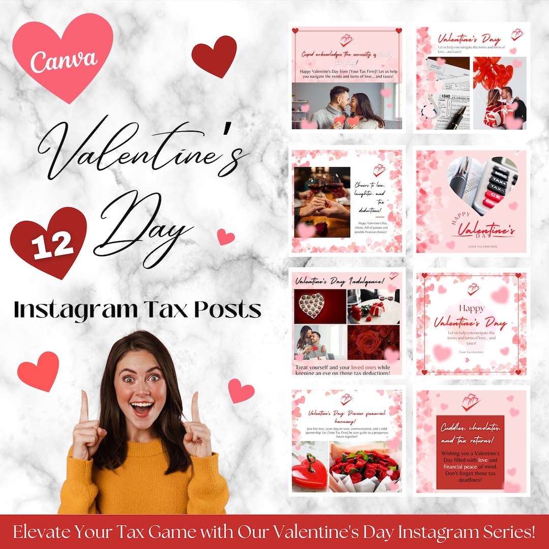 Valentine's Day Tax Tips Instagram Posts: Canva Template (12 Posts) - Etsy