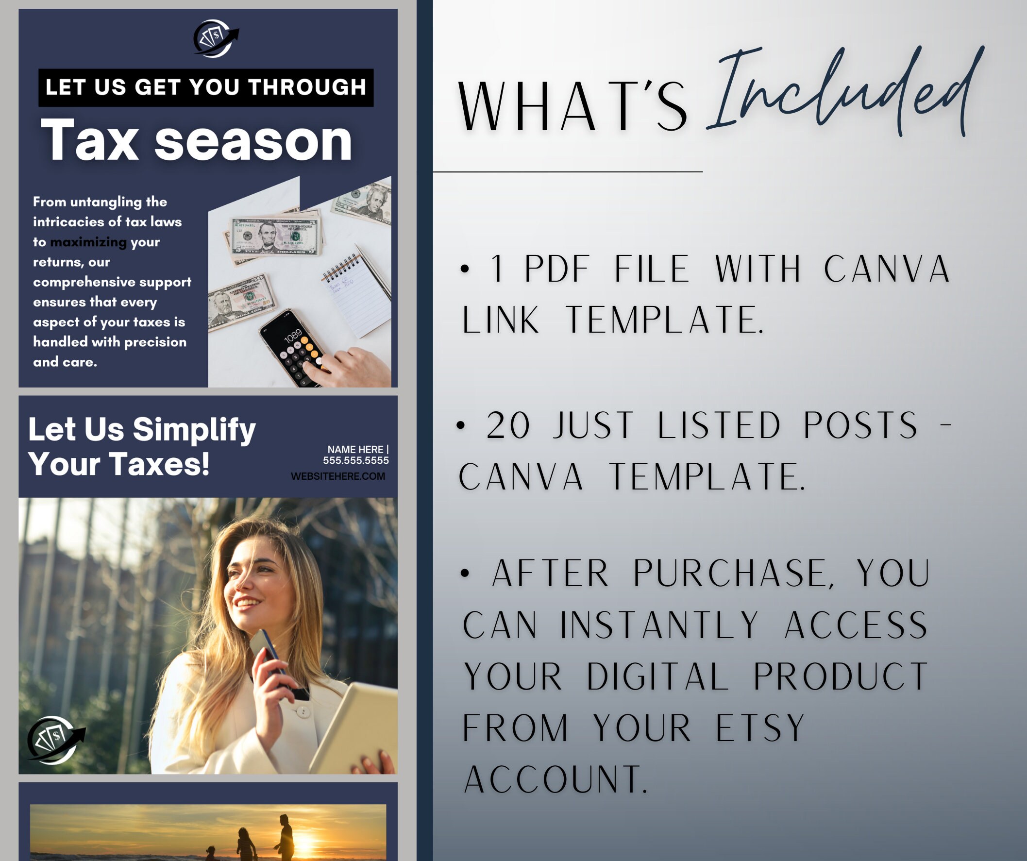 Tax Prep Instagram Template: 20 Canva Posts With Captions - Etsy