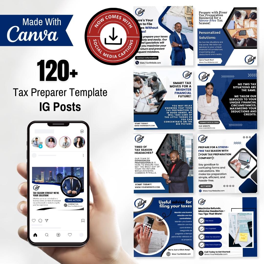 Tax Prep Instagram Template: 145 Canva Posts With Captions - Etsy