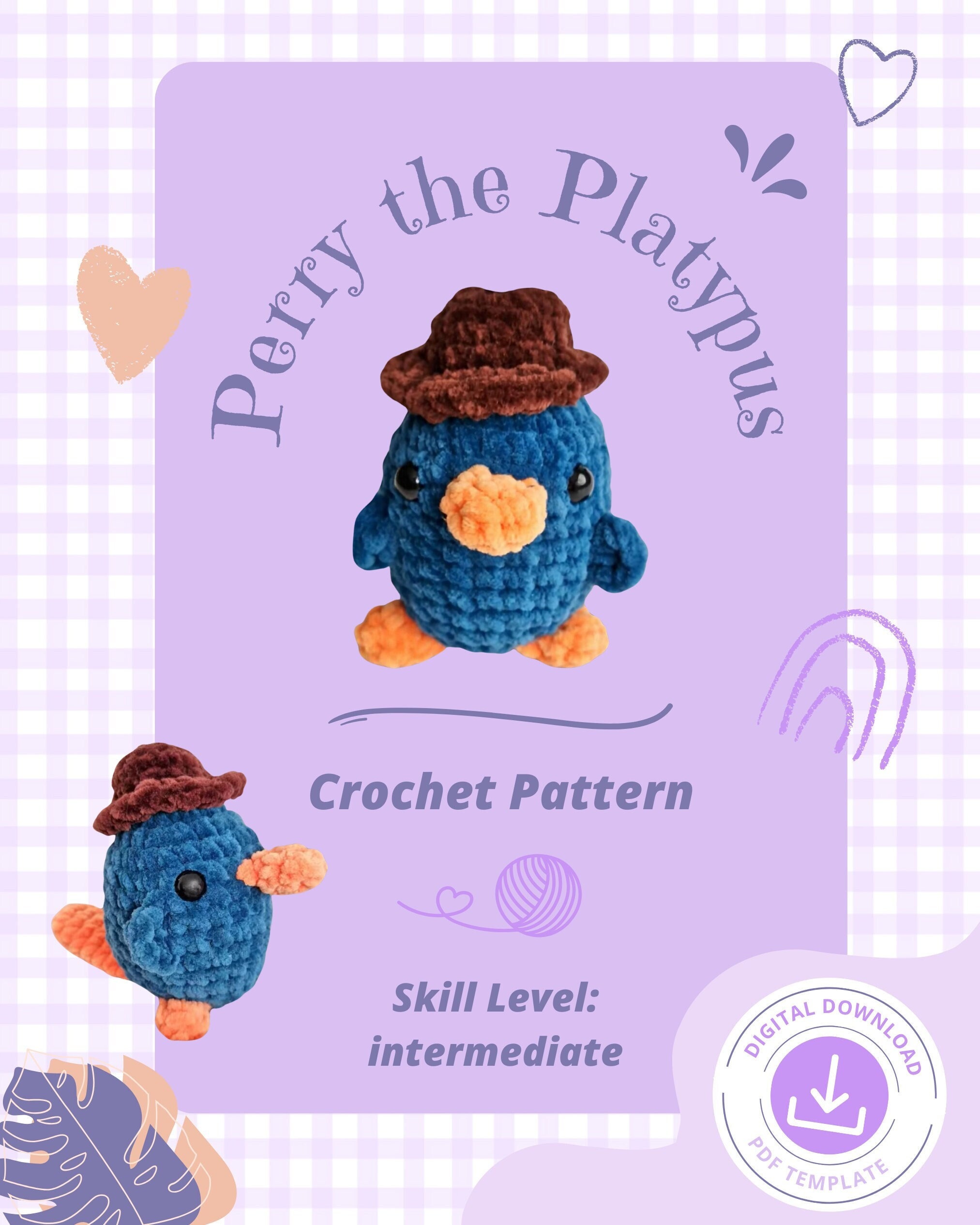 Perry the Platypus Crochet Pattern, Sew-in Crochet Patterns, Crochet ...