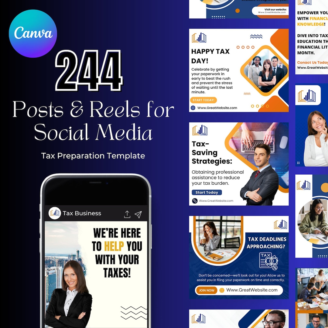 Tax Social Media Template: 244 Posts & Reels (canva) - Etsy