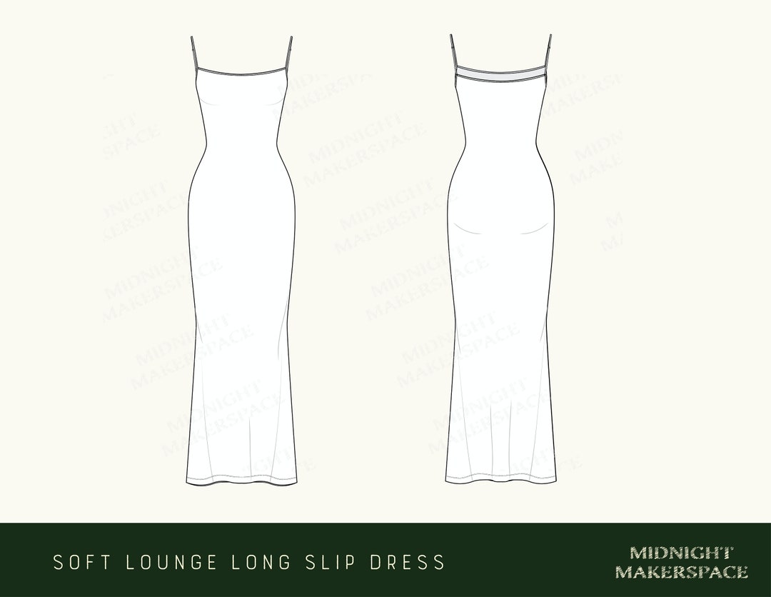Lounge Long Slip Dress - Tech Flats, CAD Flats, Technical Drawing ...