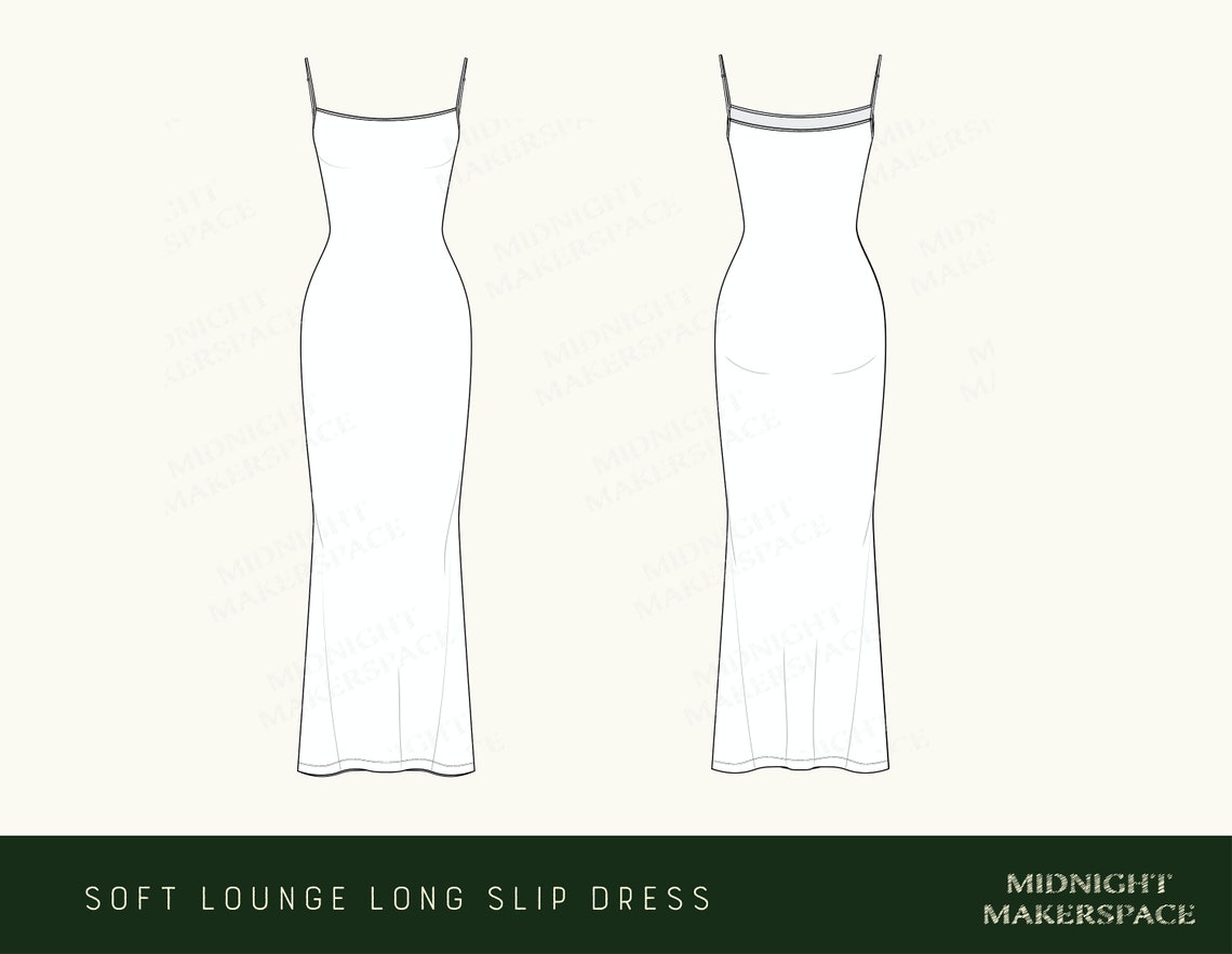 Lounge Long Slip Dress - Tech Flats, CAD Flats, Technical Drawing ...