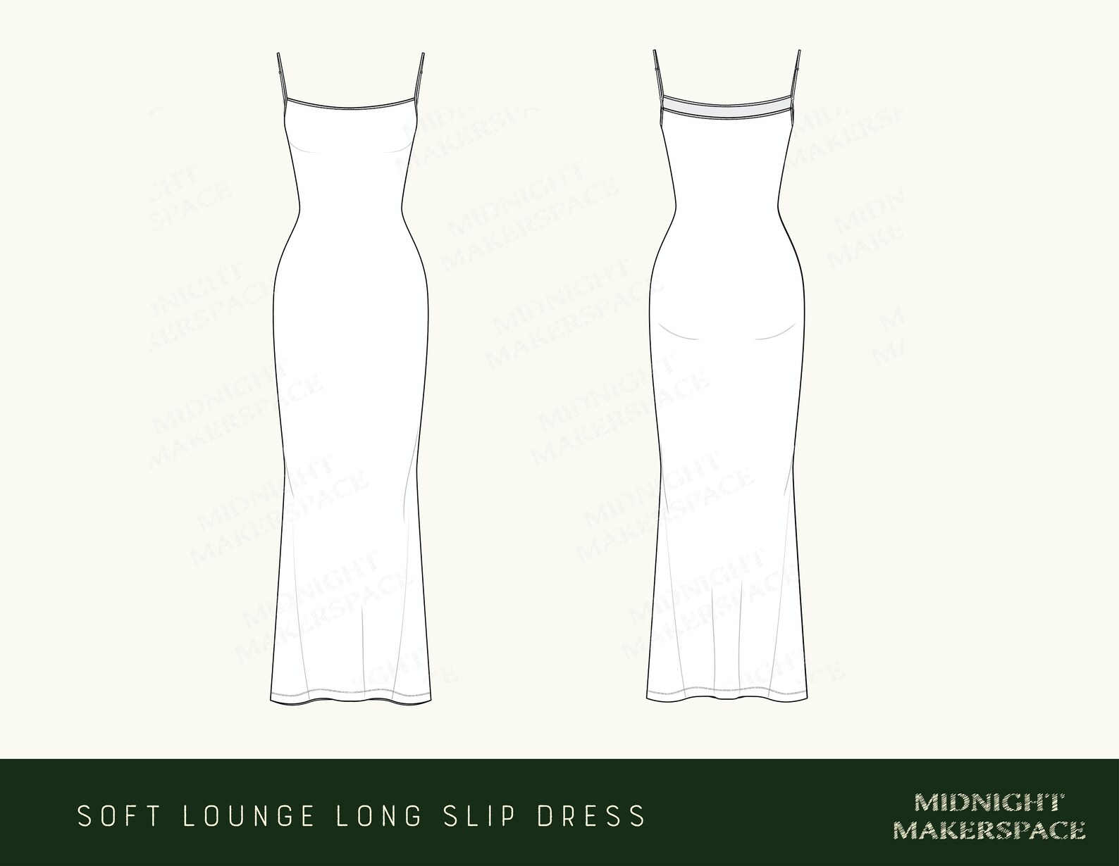 Lounge Long Slip Dress - Tech Flats, CAD Flats, Technical Drawing ...