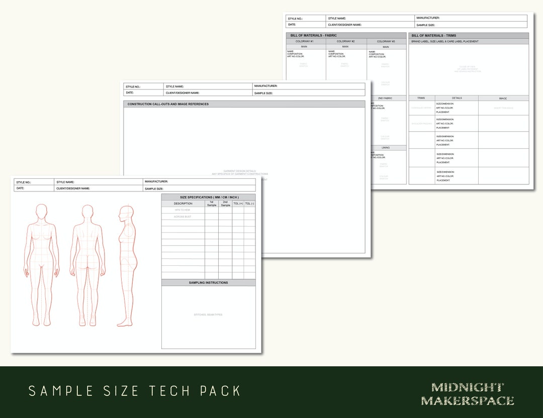 Sample Size Tech Pack Template - Tech Flats, CAD Flats, Technical ...