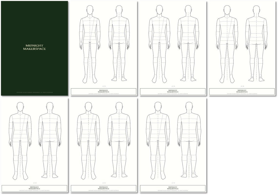 US34-US44 Fashion Male Croquis Template With Size Chart -fashion Model ...