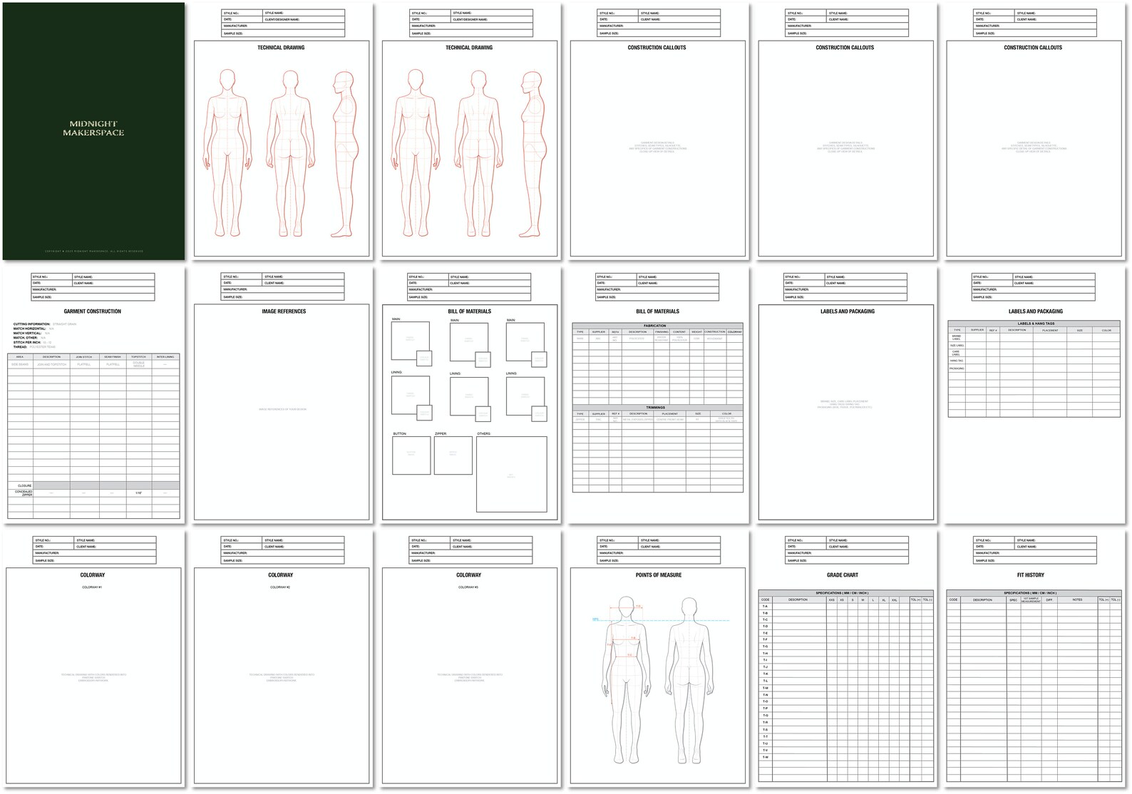 Full Details Tech Pack Template - Tech Flats, CAD Flats, Technical ...