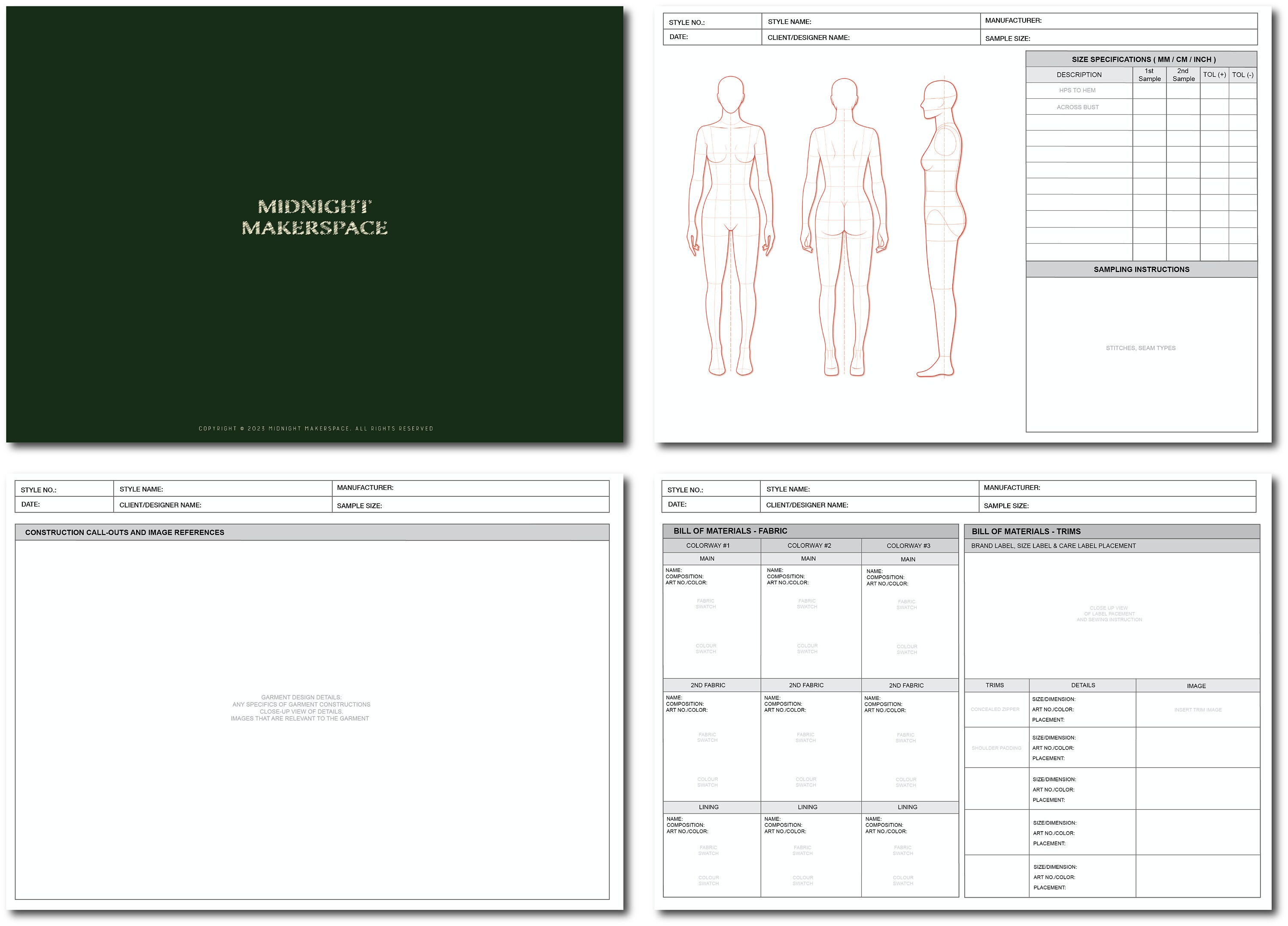 Sample Size Tech Pack Template - Tech Flats, CAD Flats, Technical ...