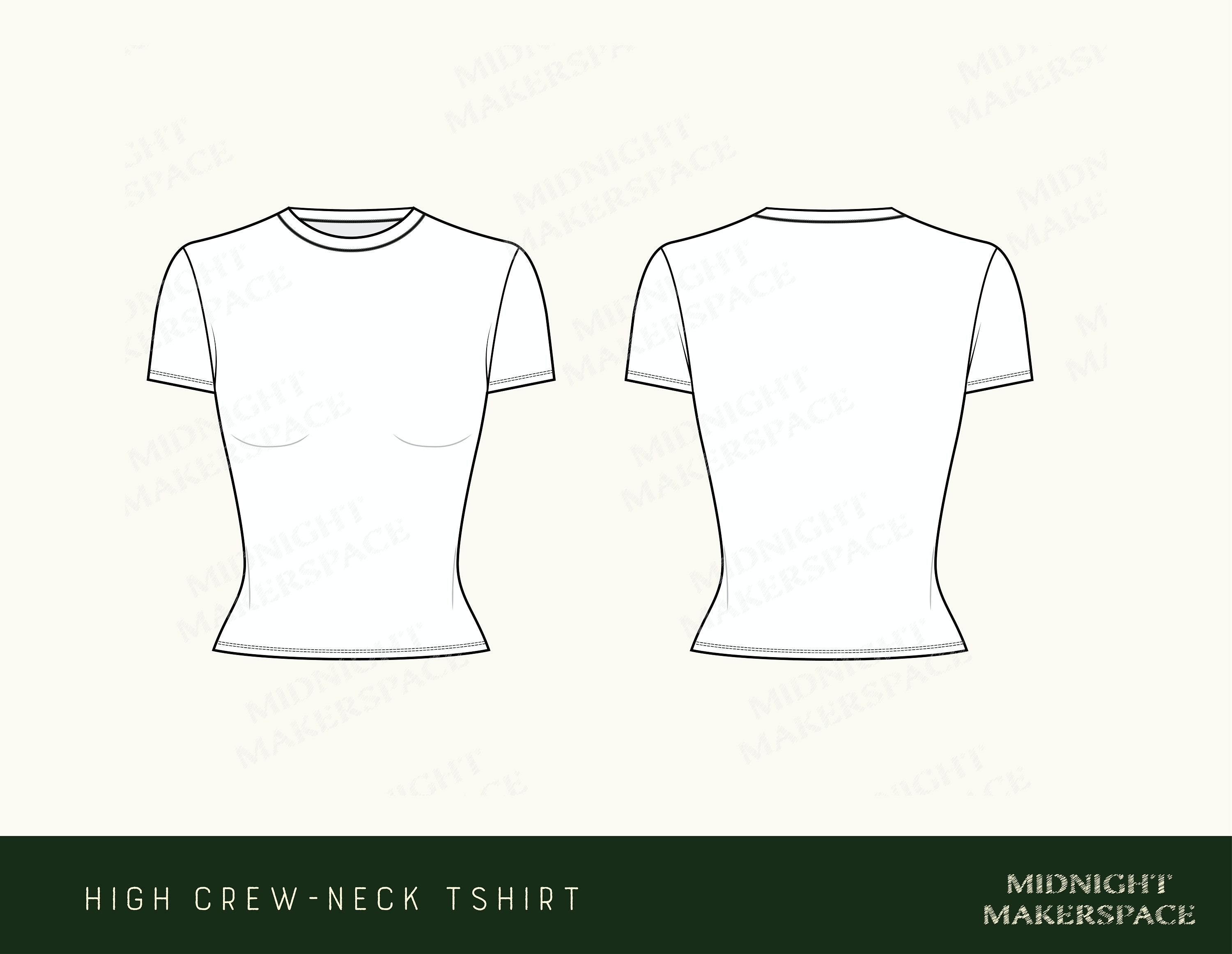 Crew Neck T-shirt - Tech Flats, CAD Flats, Technical Drawing, Fashion ...