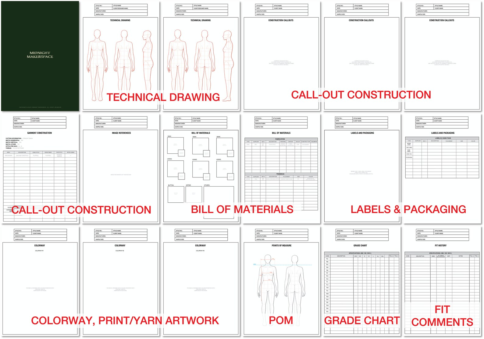 Full Details Tech Pack Template Tech Flats, CAD Flats, Technical ...