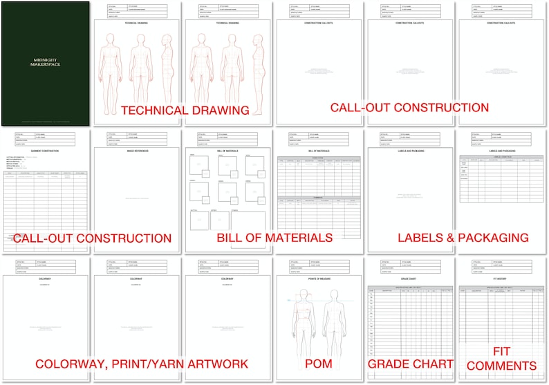 Full Details Tech Pack Template - Tech Flats, CAD Flats, Technical ...