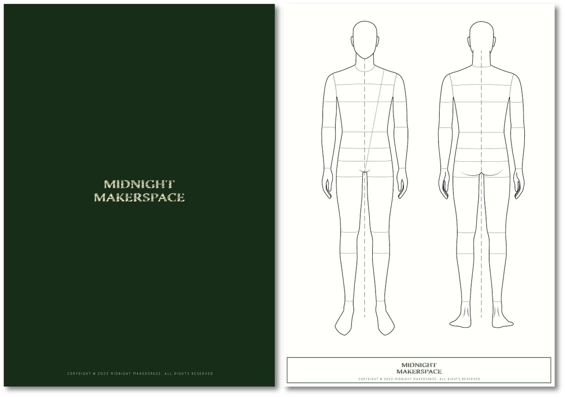 Standard Fashion Male Croquis Template With Size Chart -fashion Model ...
