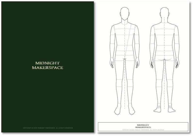 Standard Fashion Male Croquis Template With Size Chart -fashion Model ...