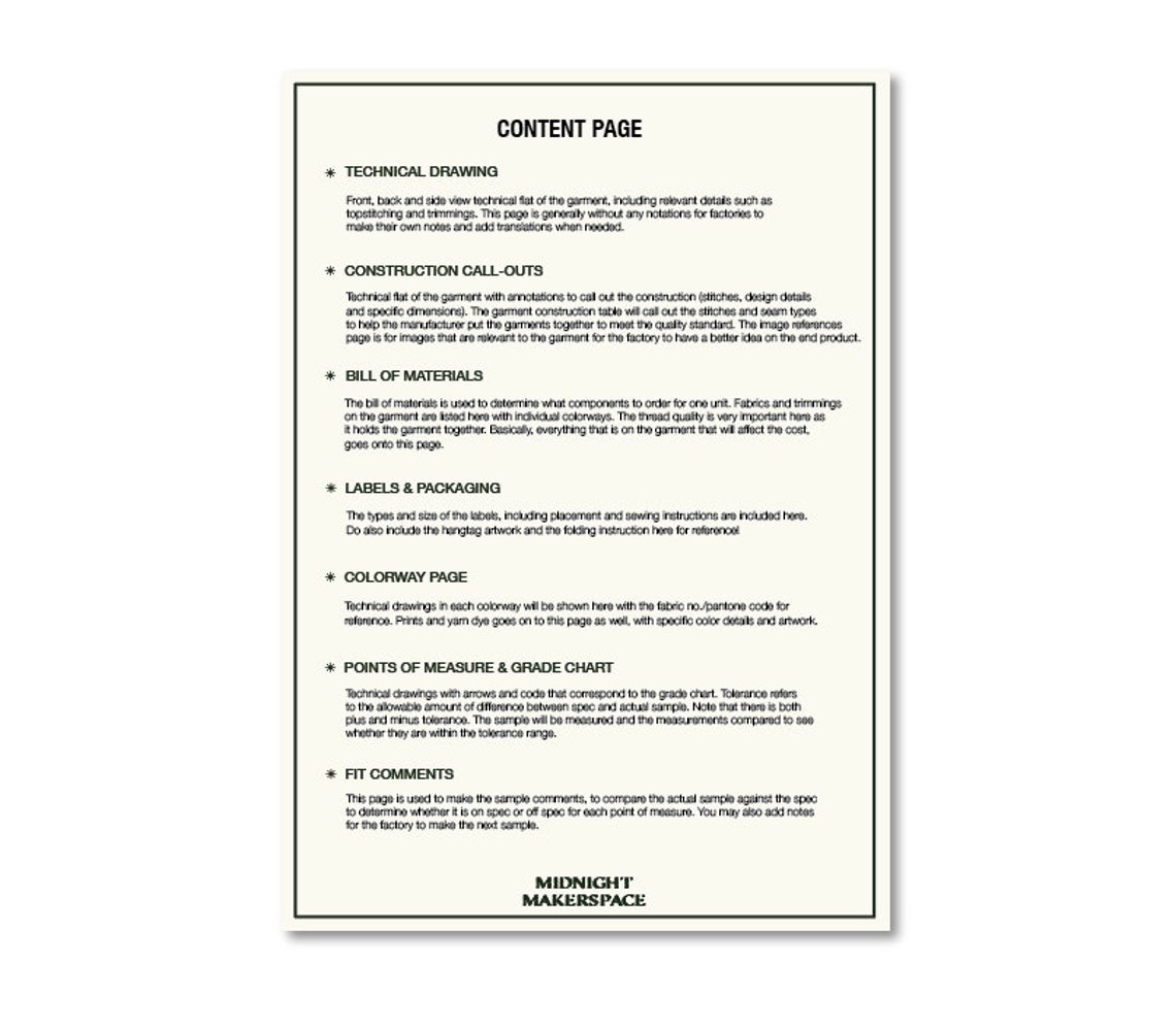 Full Details Tech Pack Template - Tech Flats, CAD Flats, Technical ...