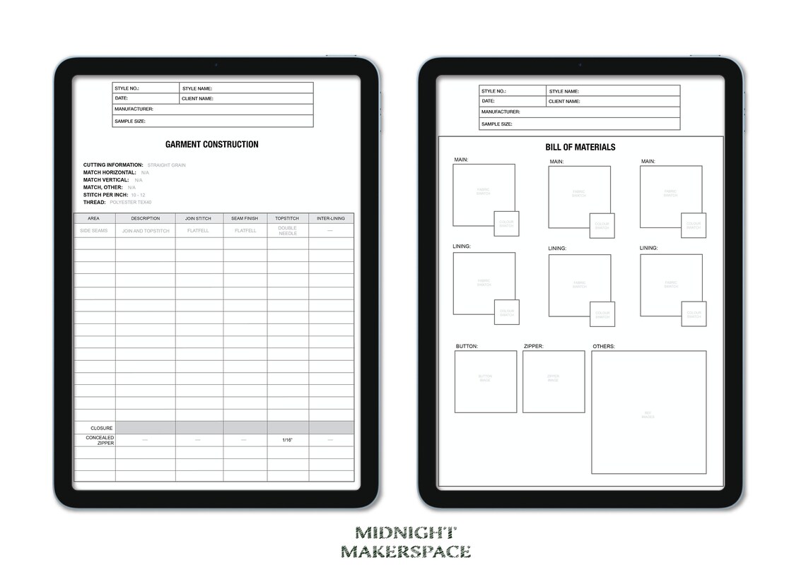 Full Details Tech Pack Template - Tech Flats, CAD Flats, Technical ...