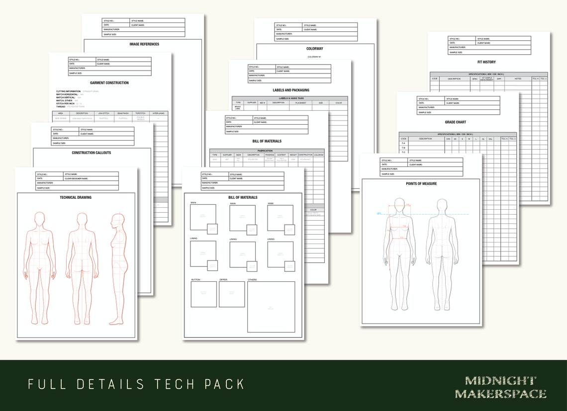 Full Details Tech Pack Template - Tech Flats, CAD Flats, Technical ...