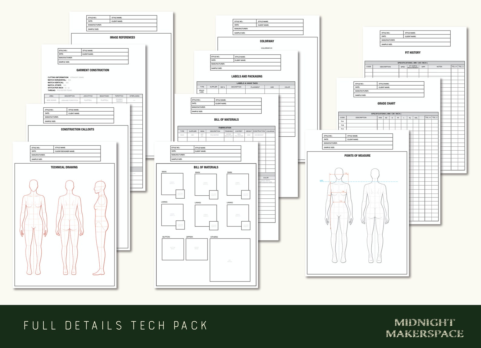 Full Details Tech Pack Template - Tech Flats, CAD Flats, Technical ...
