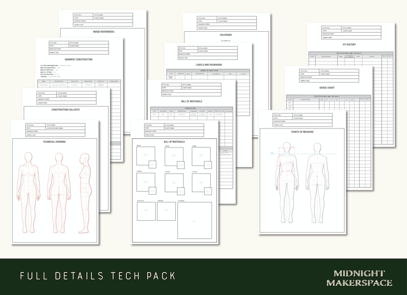 Full Details Tech Pack Template - Tech Flats, CAD Flats, Technical ...