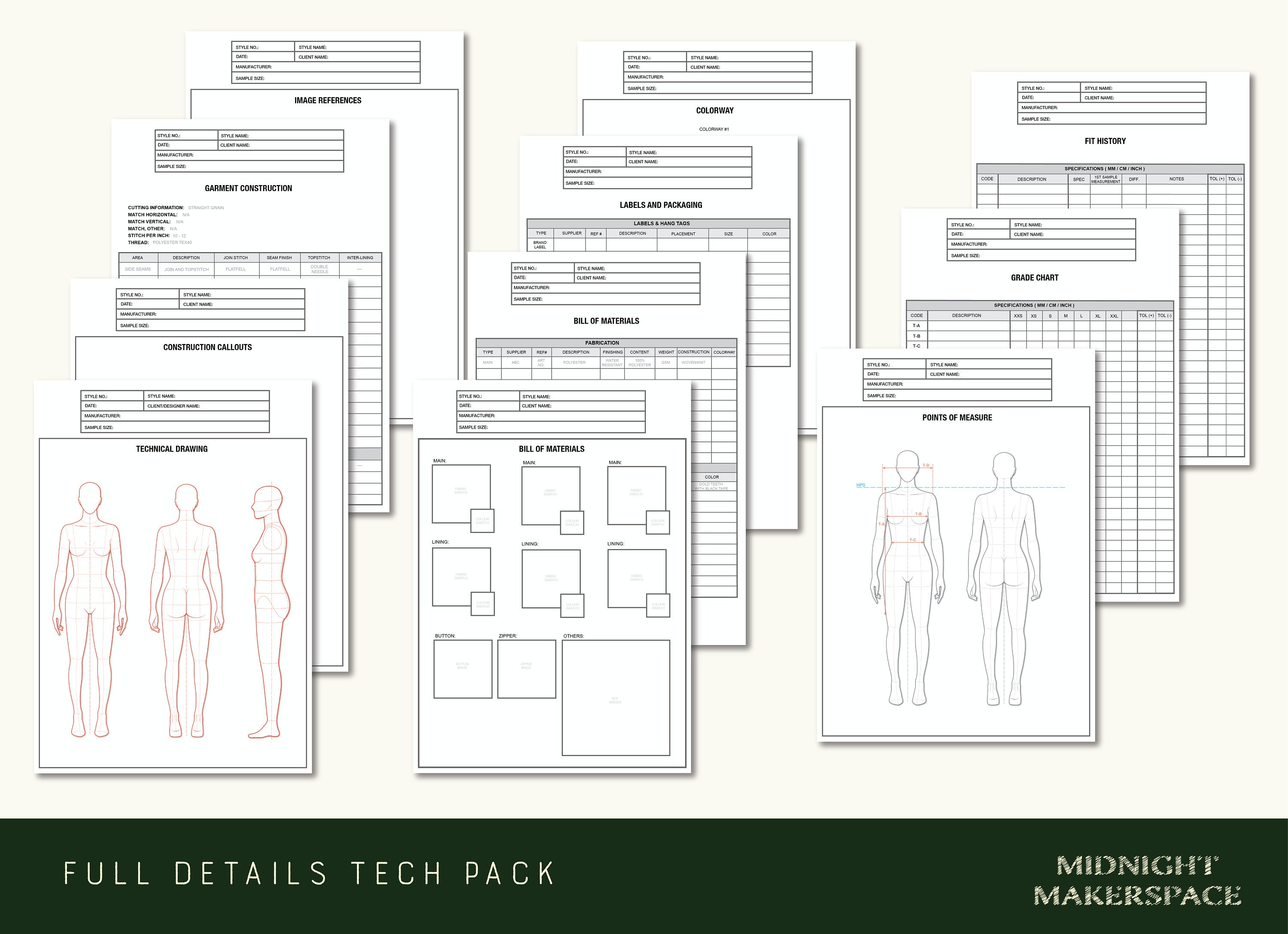 Full Details Tech Pack Template - Tech Flats, CAD Flats, Technical ...