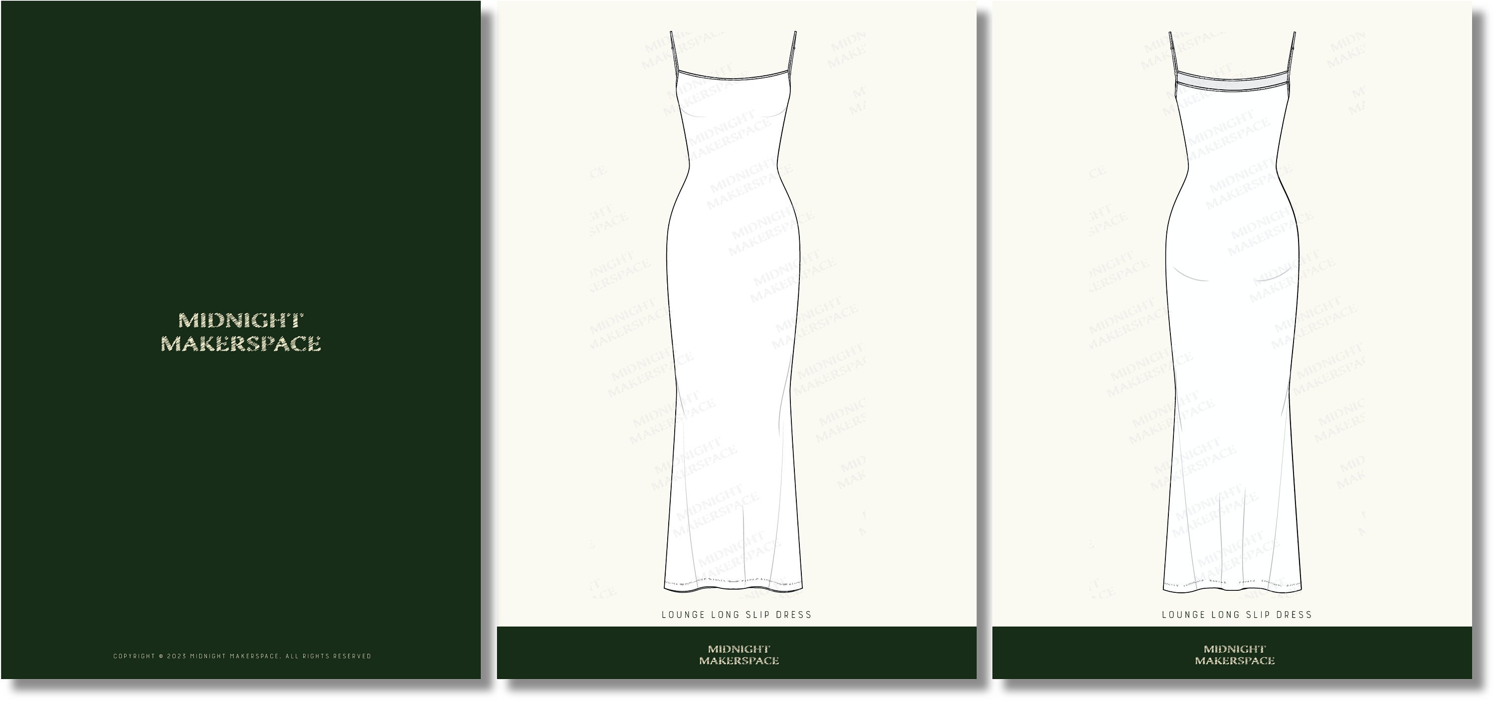 Lounge Long Slip Dress - Tech Flats, CAD Flats, Technical Drawing ...