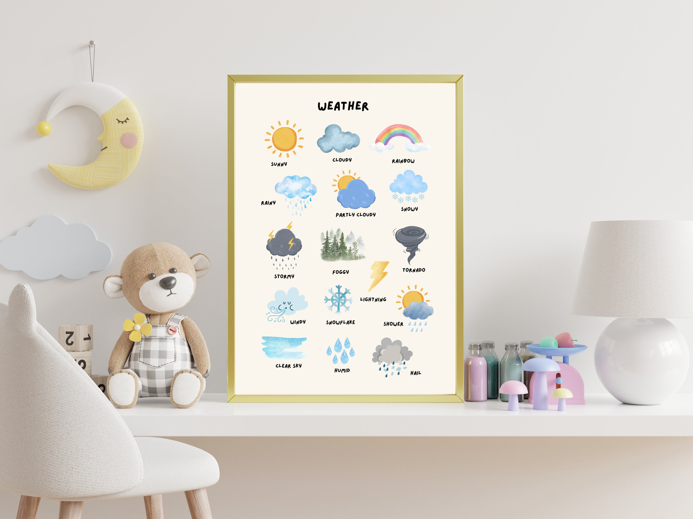 Kids Weather Poster Print, Educational Kids Wall Decor, Montessori ...