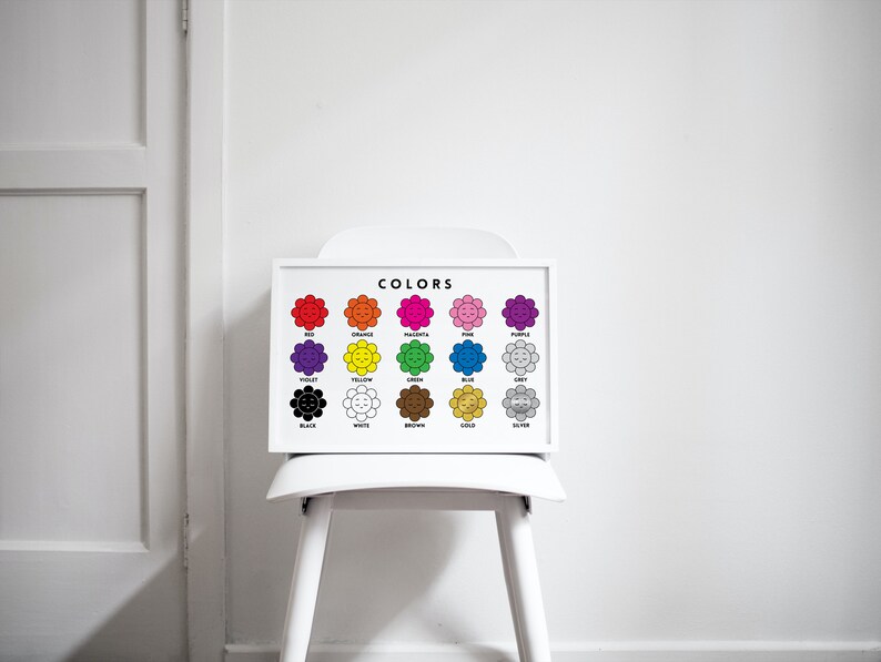 Colors Poster Colors With Flowers Montessori Poster Colors - Etsy
