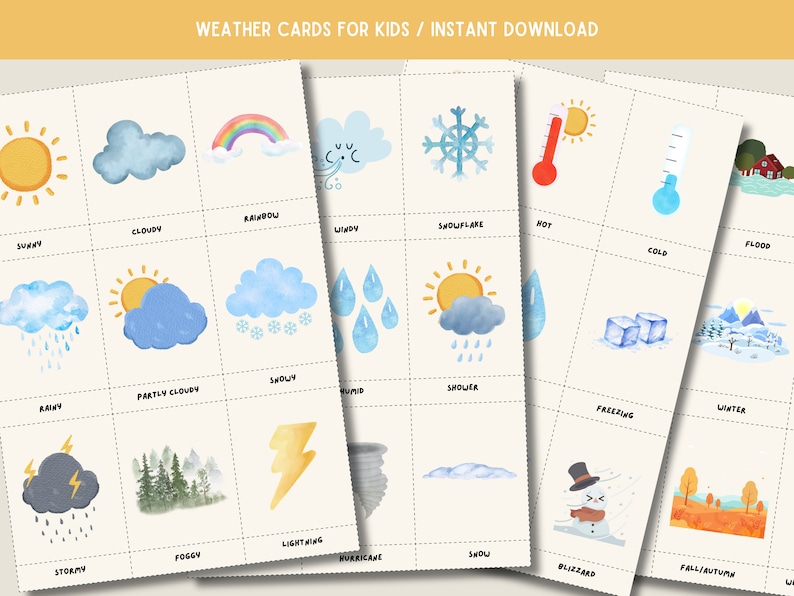 36 Weather Cards, Montessori Weather Prints, Weather Flashcards ...