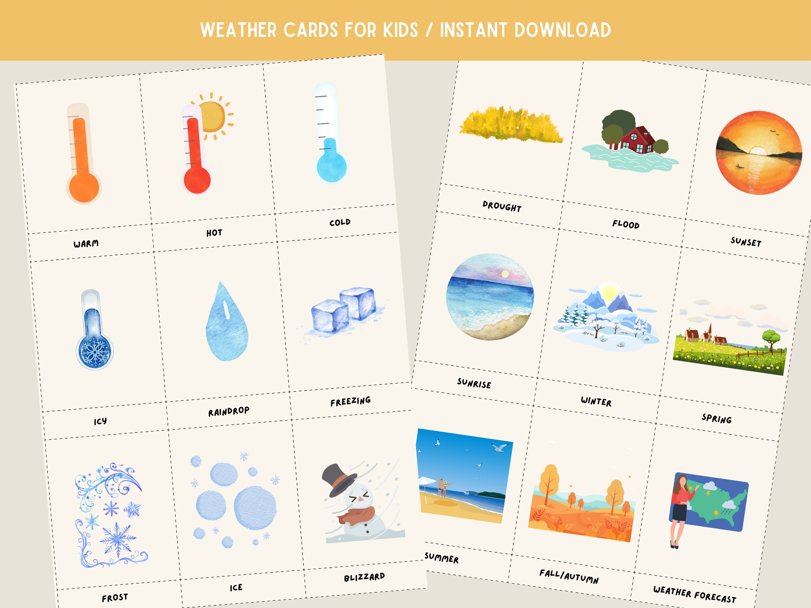 36 Weather Cards, Montessori Weather Prints, Weather Flashcards ...